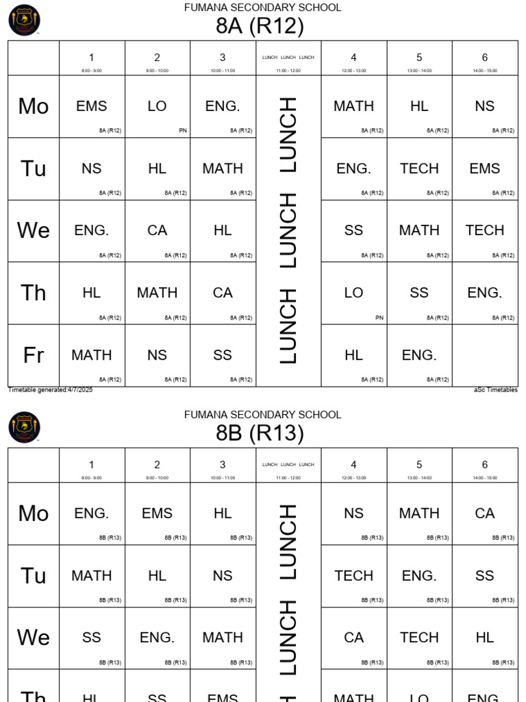 Term 2 Class Timetables-1 | PDF
