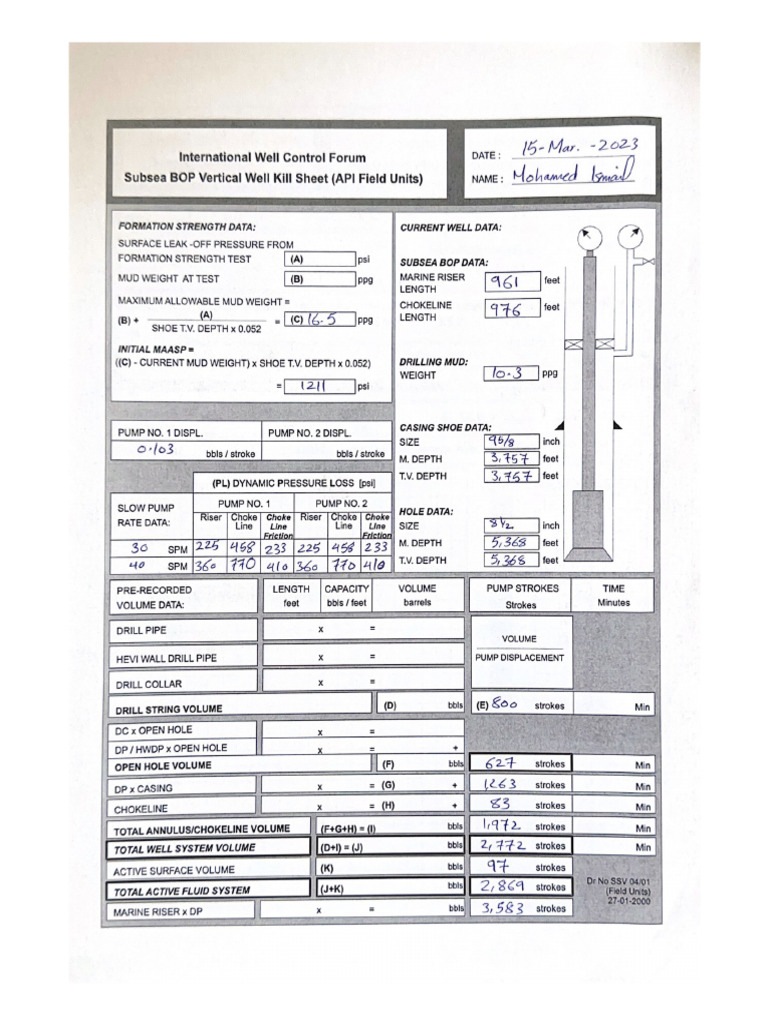 Mohamed Ismail - IWCF Kill Sheet | PDF