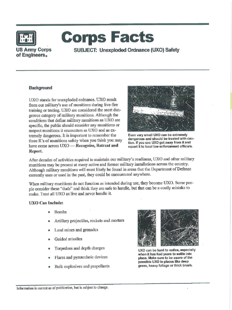 UXO Safety Fact Sheet | PDF | Ammunition | Artillery