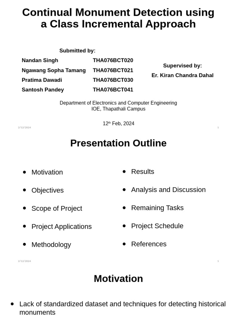 Continual Monuments Detection Using A Class Incremental Approach (Part B 1st Checkpoint Slide ...