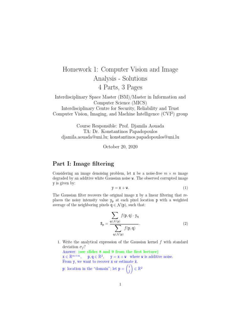 Computer Vision Image Analysis-Homeworks-University of Luxembourg-2020 | PDF | Multidimensional ...