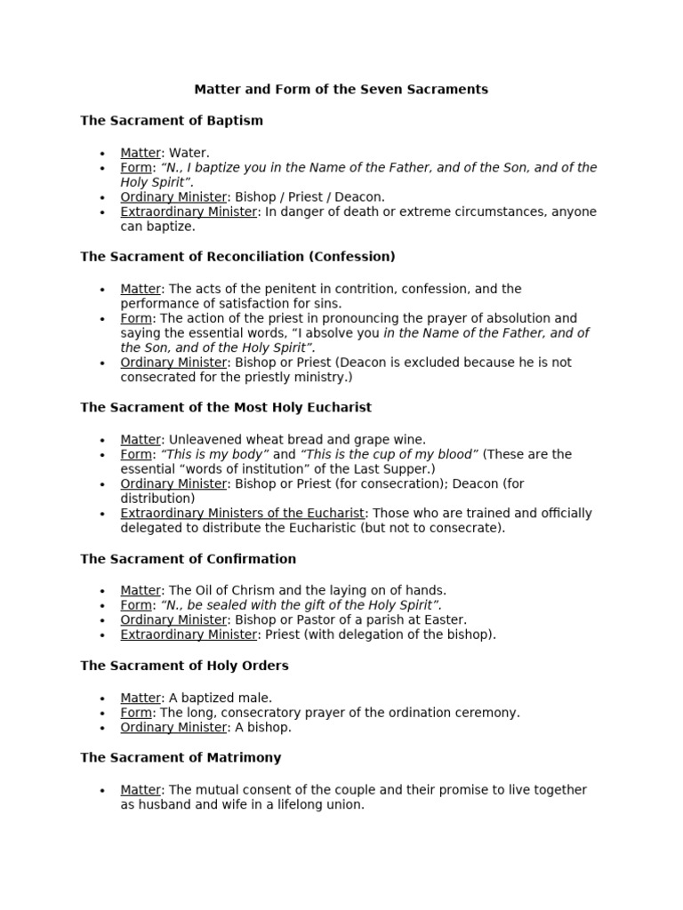 Matter and Form of The Seven Sacraments | PDF | Last Judgment | Catholic Church