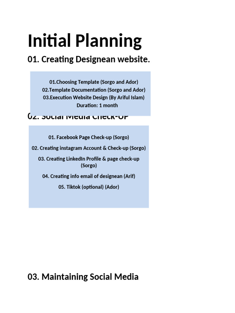 Initial Planning for Designean Project | PDF