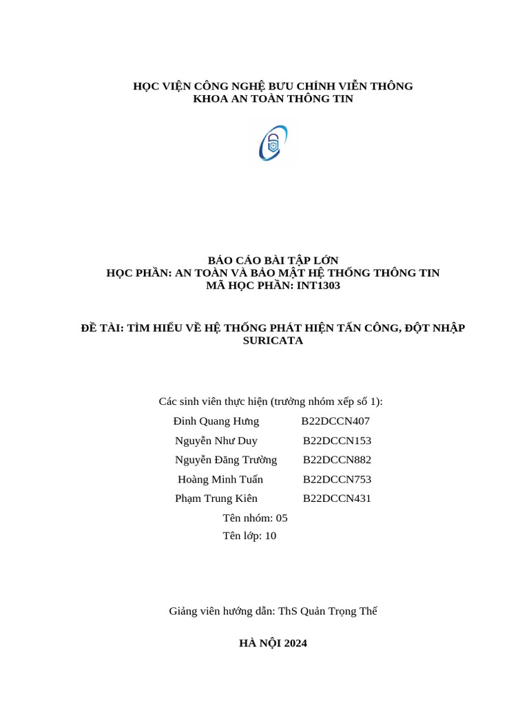 BTL ATBMHTTT Nhom5 Suricata | PDF