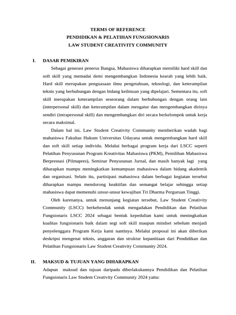 Tor Pendidikan & Pelatihan Fungsionaris | PDF