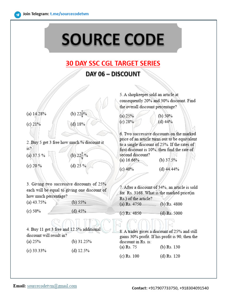 Day 06 - QA Discount SSC CGL (30 Day Target Series) | PDF | Prices ...