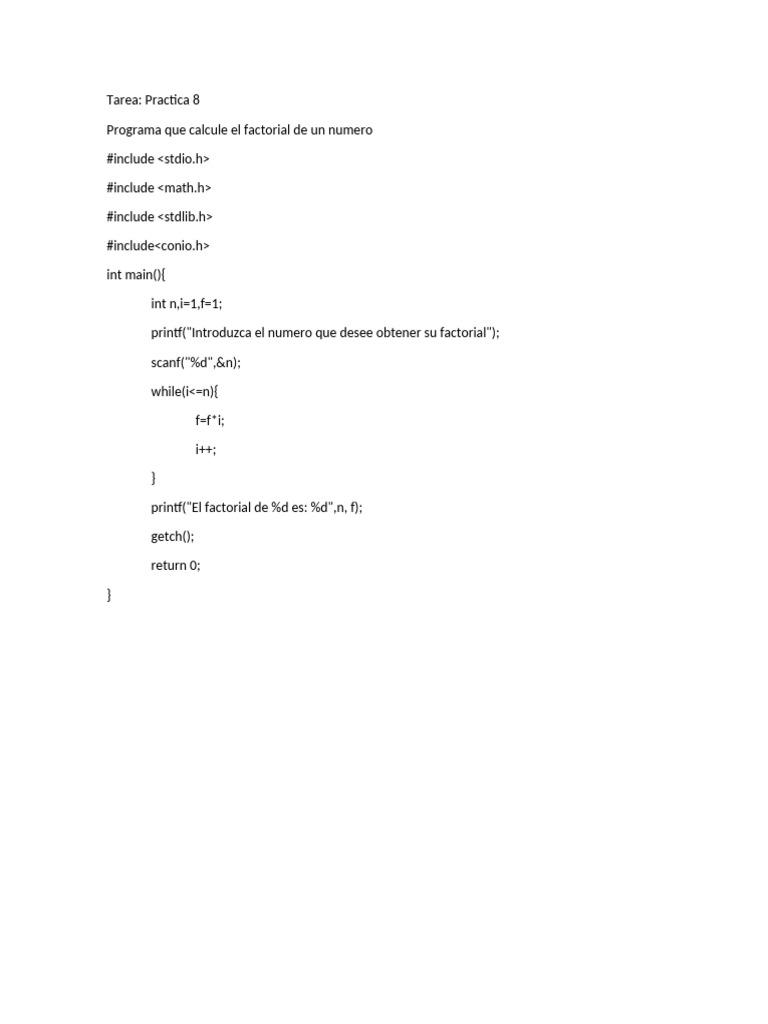 Cálculo de Factorial en C | PDF