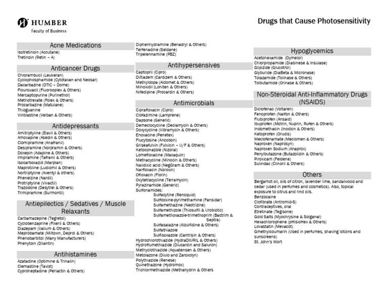 Drugs That Cause Photosensitivity | PDF | Drugs | Drugs Acting On The ...
