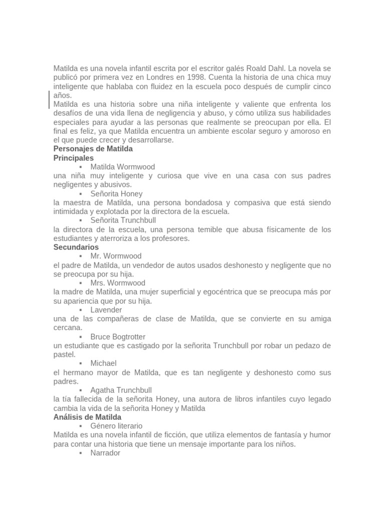 Matilda, Resumen. | PDF