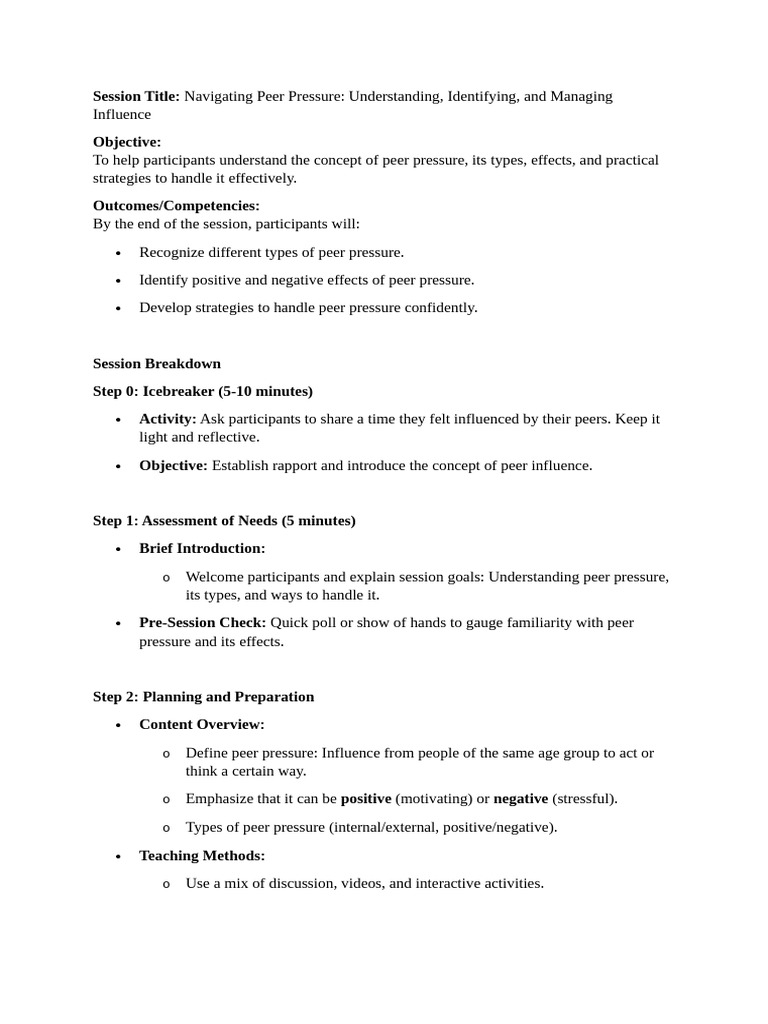 PEER PRESSURE Psy-Ed Plan | PDF | Teaching Method | Human Communication