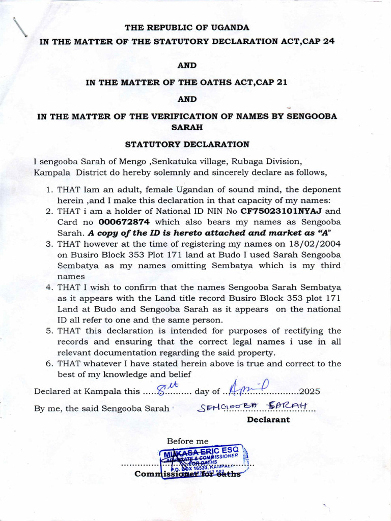 Statutory Declaration | PDF