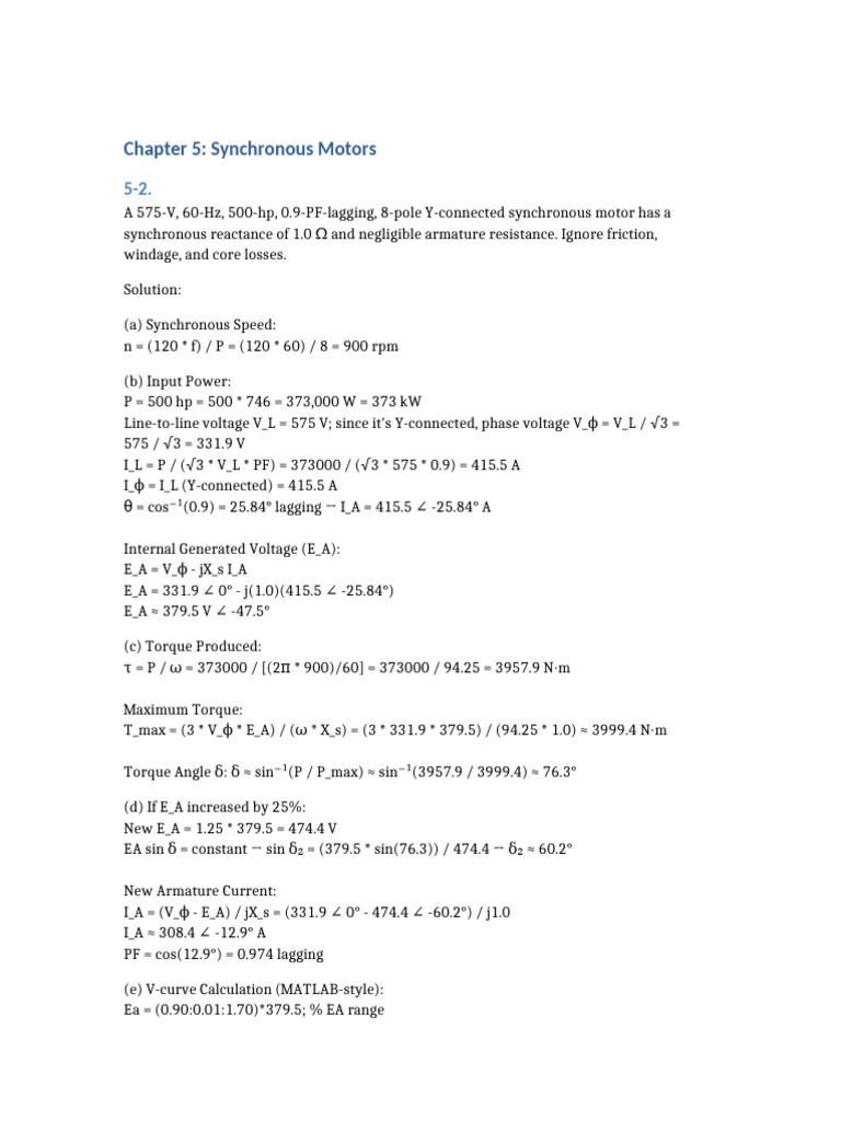 Synchronous Motors HW Solution | PDF