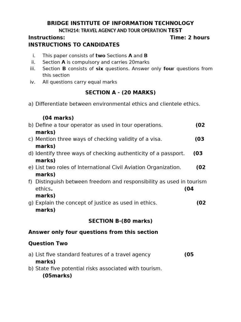 Travel Agency & Tour Operation Test Guide | PDF
