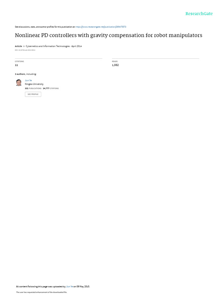 Nonlinear PD Controllers With Gravity Compensation For Robot ...