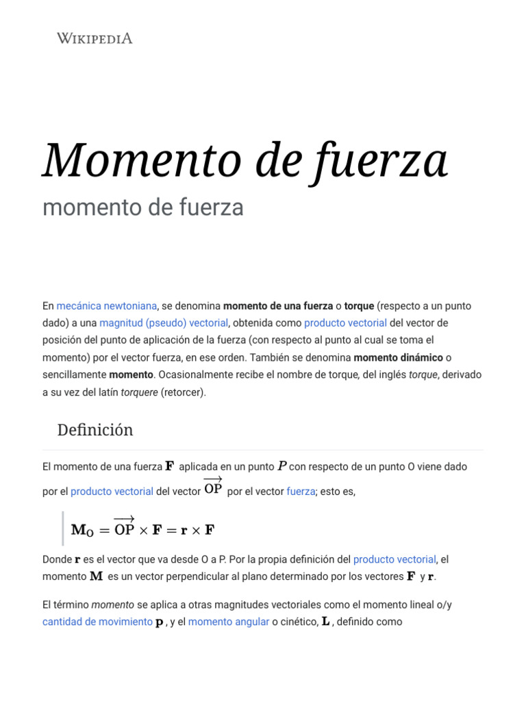 Definición de Momento de Fuerza | PDF | Esfuerzo de torsión | Vector ...