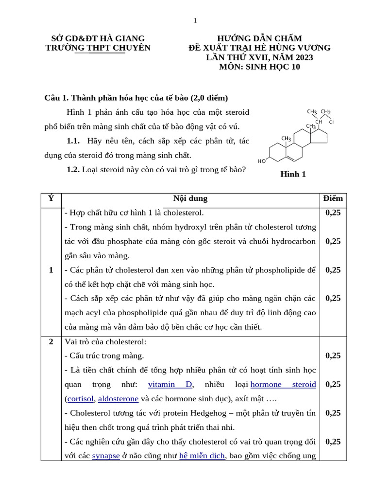 Dap An + HDC de Xuat Hung Vuong 2023 - Sinh 10 | PDF