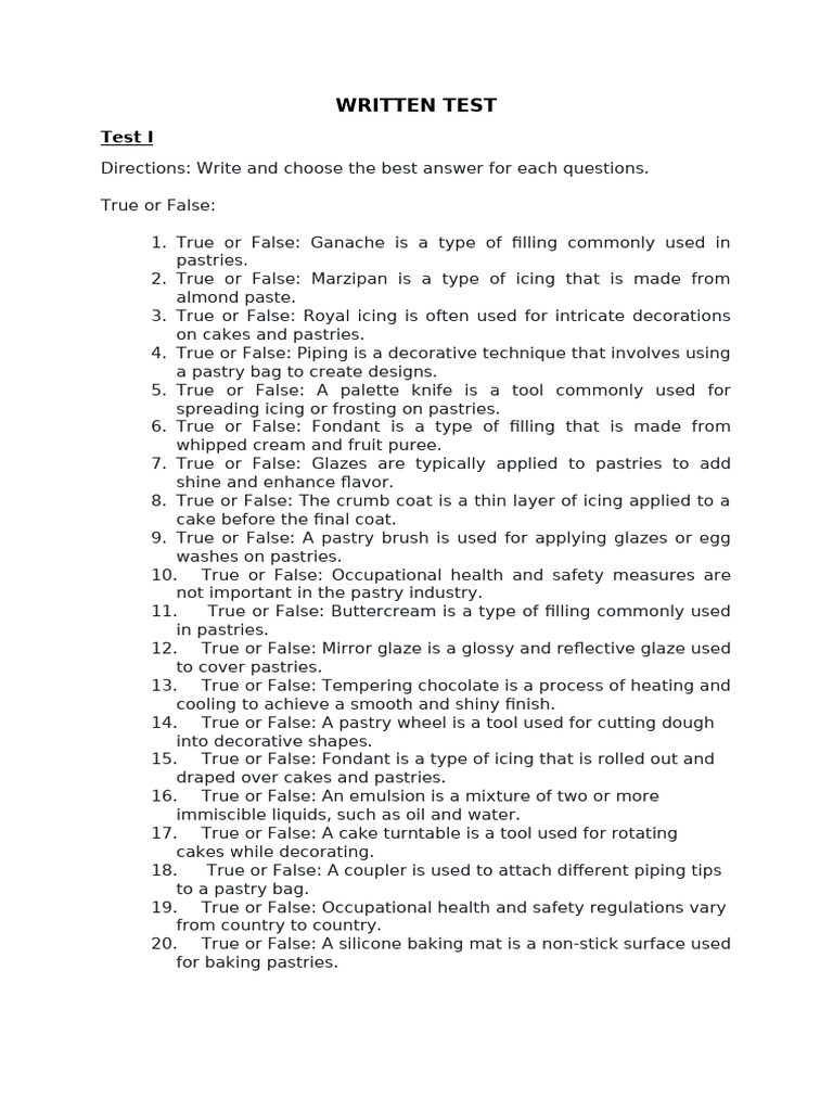 50 Items Written Test | PDF | Cakes | Icing (Food)