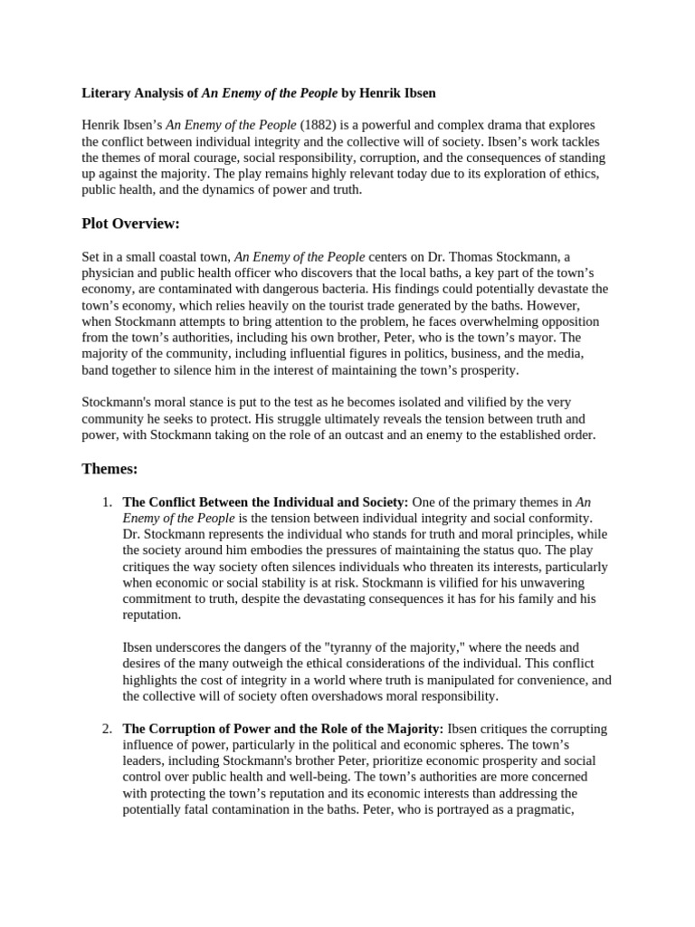 Analysis of Ibsen's An Enemy of the People | PDF