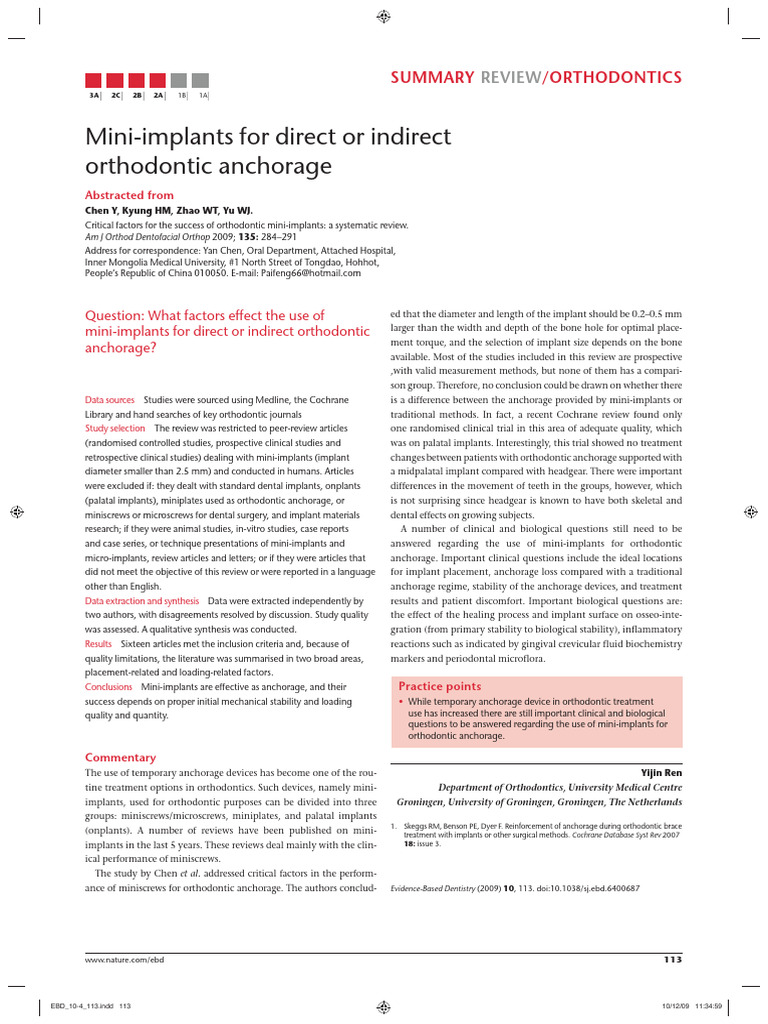 Mini-Implants For Direct or Indirect Orthodontic Anchorage. Evidence ...