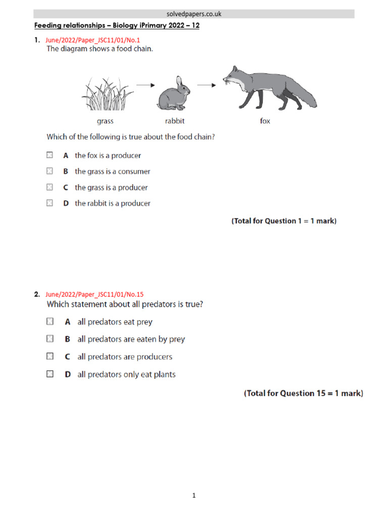 2022 12 Feeding Relationships Edexcel Biology Iprimary | PDF