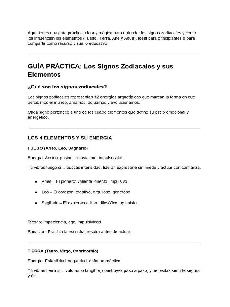 Signos Zodiacales y Elementos Esenciales | PDF | Cosmología Esotérica ...