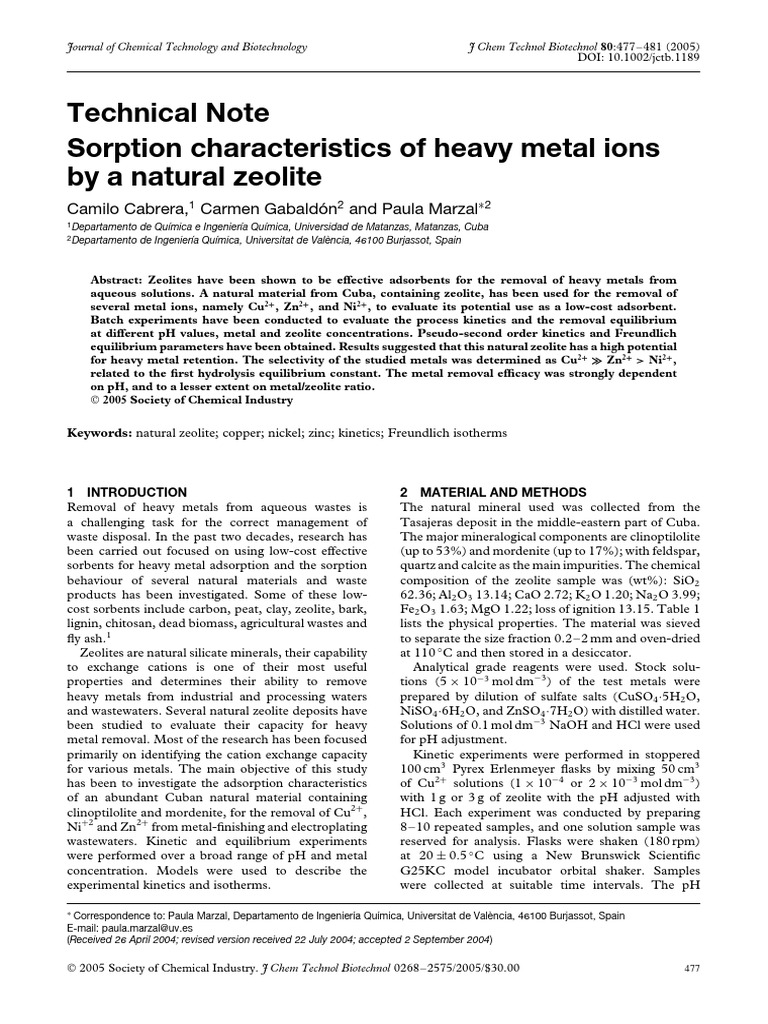 Sorption Characteristics of Heavy Metal | PDF | Adsorption | Ph