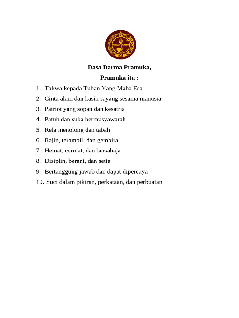 Teks Dasa Darma Pramuka dan Upacara | PDF