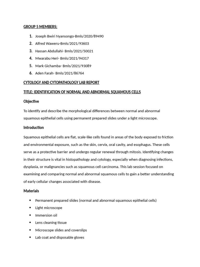 BML 3204-Cytology and Cytopathology Report | PDF | Cytopathology ...
