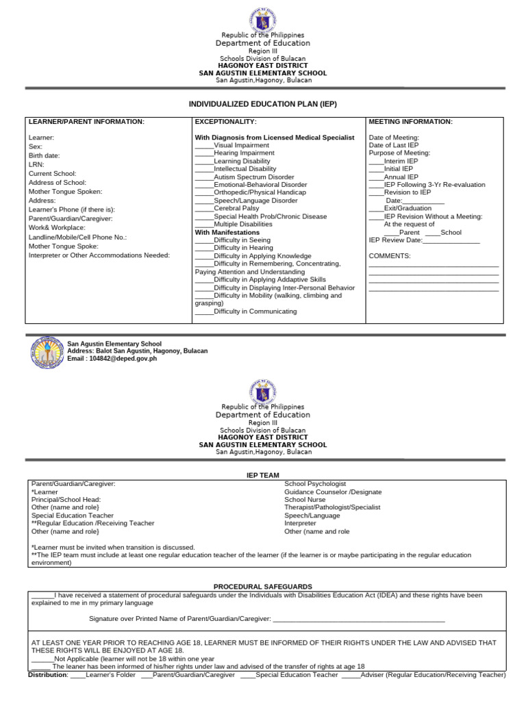 Individualized Education Plan Iep Sped New | PDF | Individualized ...