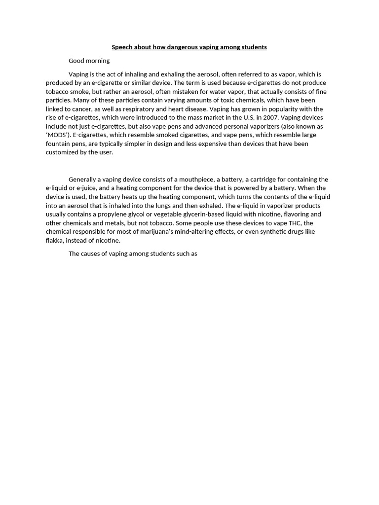 Essay About How Dangerous Vaping Among Students | PDF