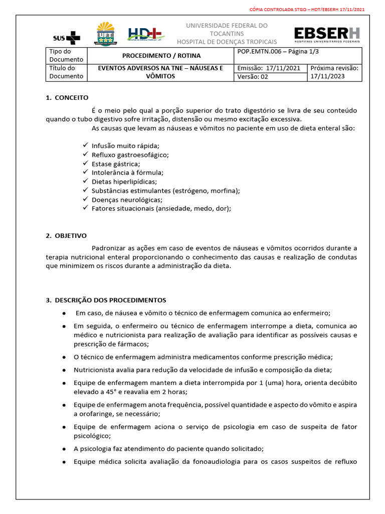 Pop 006. Eventos Adversos Na Tne - Náuseas e Vômitos | PDF | Vômito ...