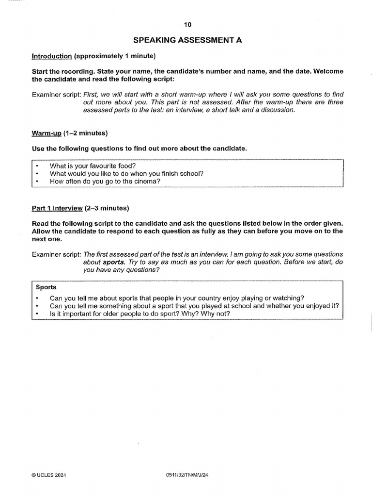 Example of One Speaking Card | PDF