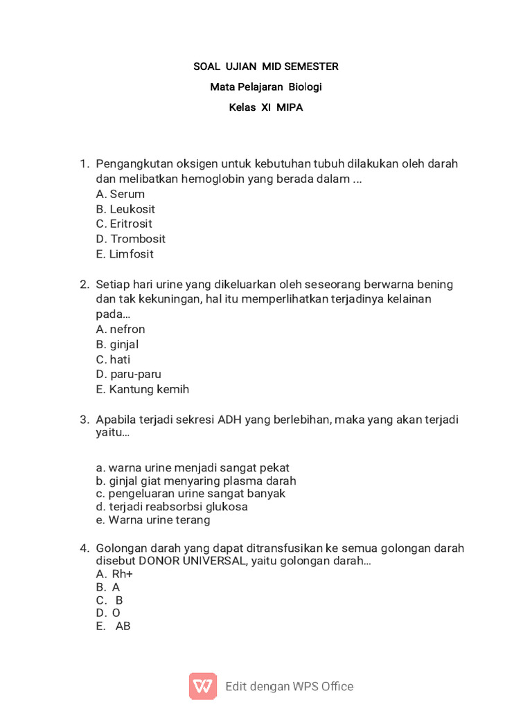 Kisi2 Biologi Mid Semes2 | PDF