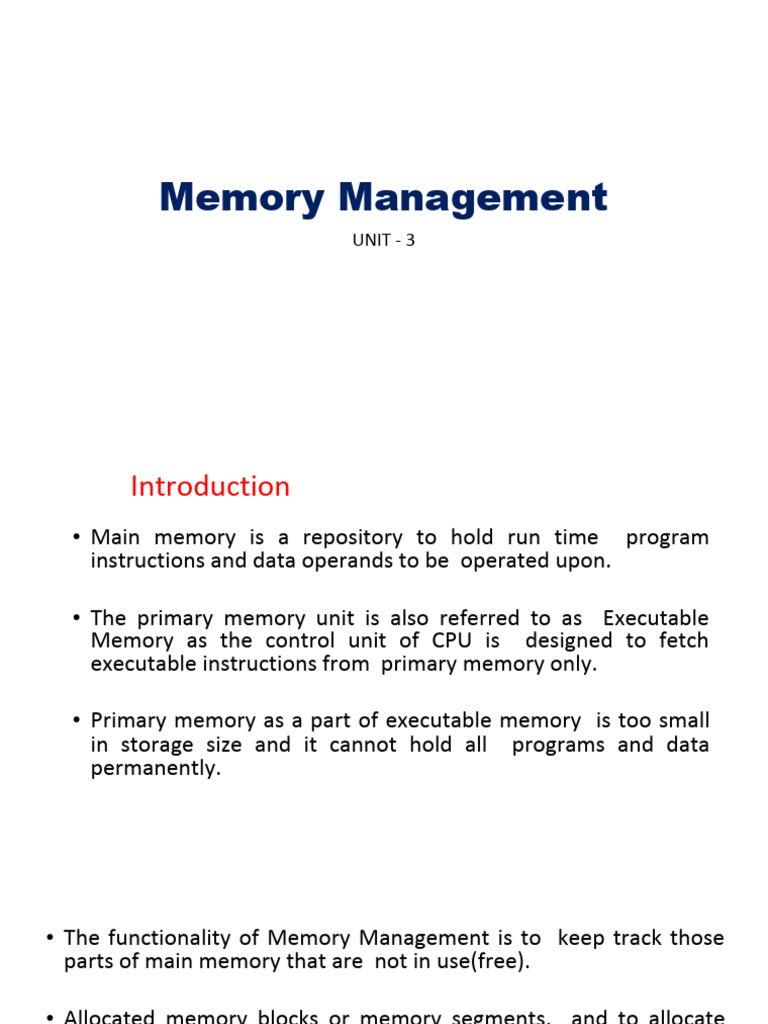 OS Unit 3 Memory Management | PDF | Process (Computing) | Computer Data Storage