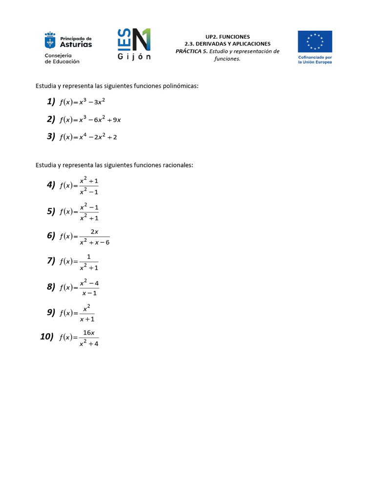 PRÁCTICA 5. Estudio y Representación de Funciones | PDF