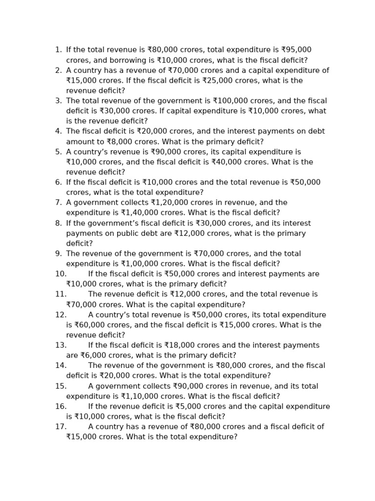 Fiscal Deficit Calculation Examples | PDF | Government Budget Balance ...