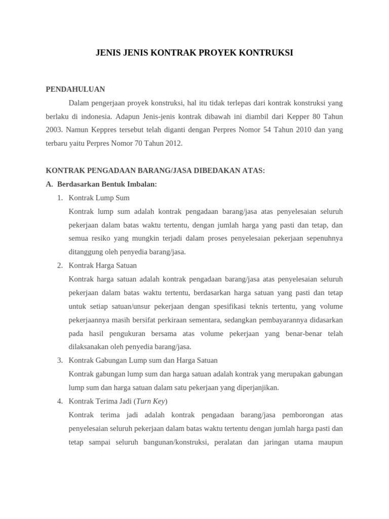Jenis Jenis Kontrak Proyek Kontruksi | PDF