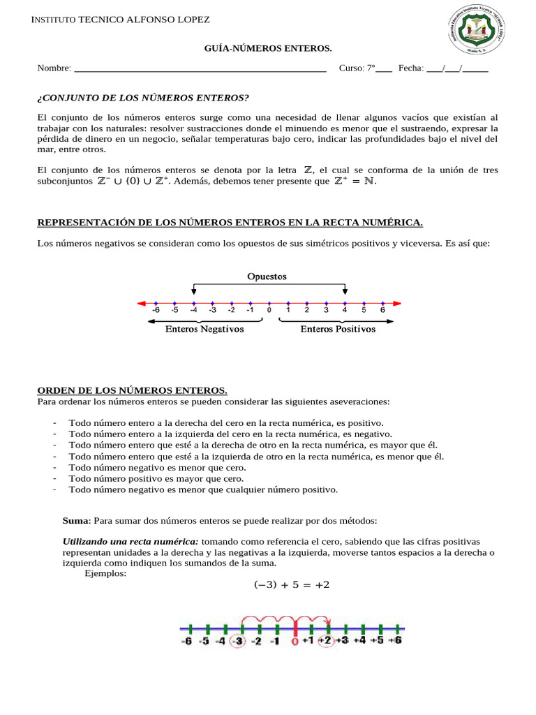 Números Enteros | PDF | Entero | Sustracción