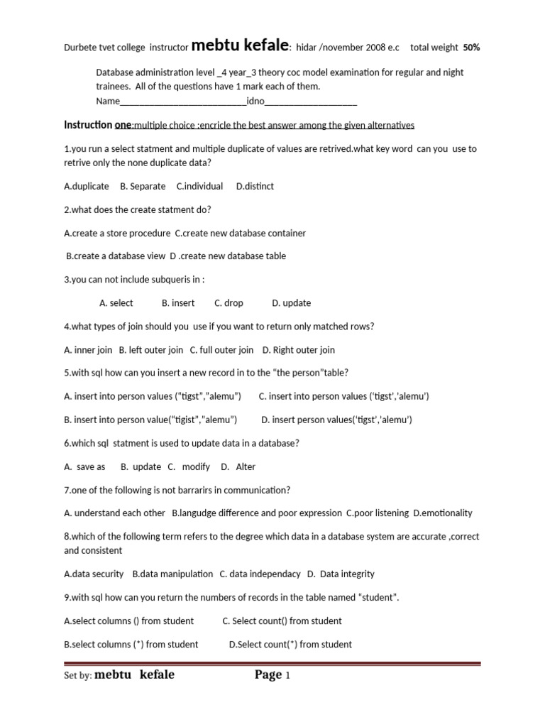 Database Administration Level Pdf Databases Table Database