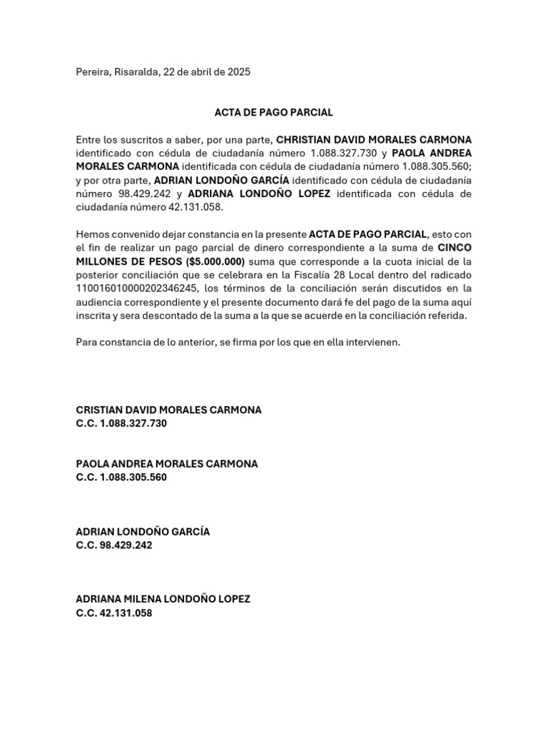 Acta Pago Parcial | PDF