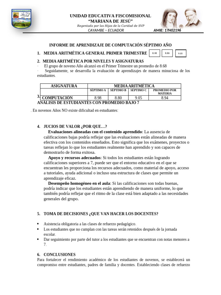 Informe Asignatura Compu 7 | PDF | Enseñando | Salón de clases