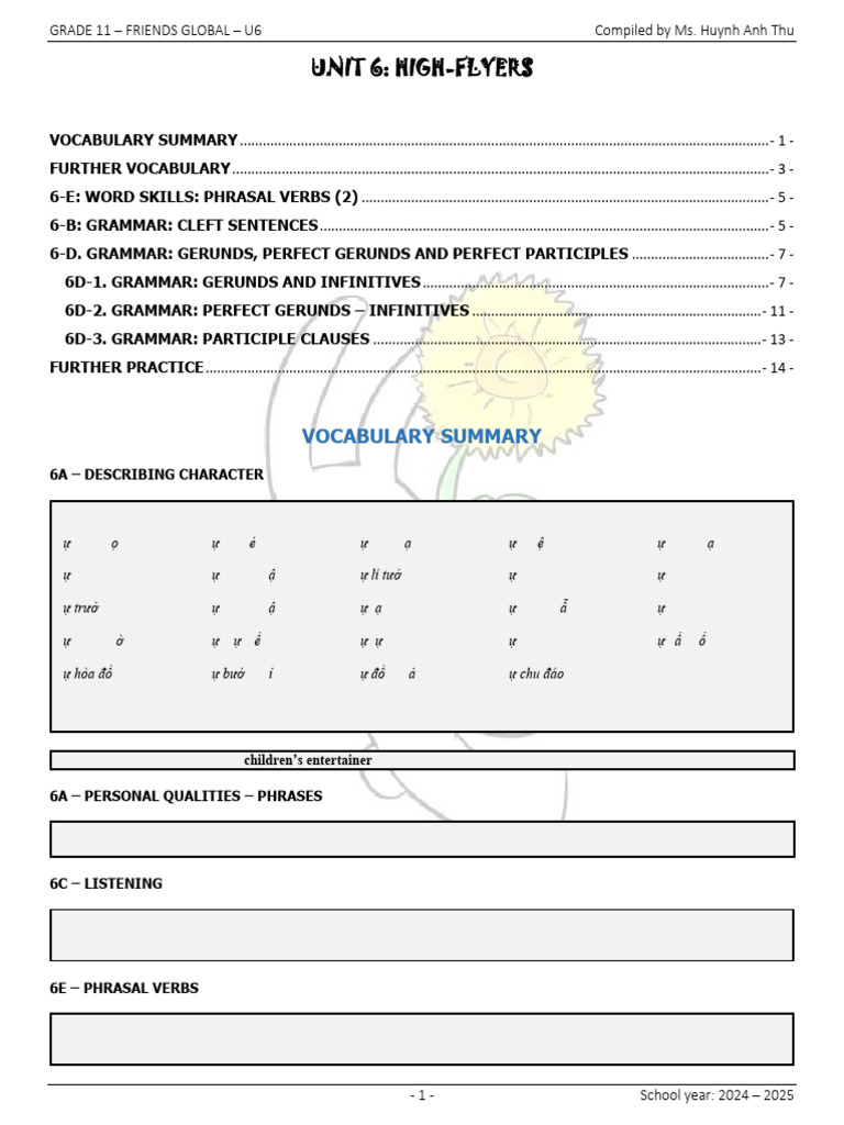 Unit 6: High-Flyers: Vocabulary Summary | PDF