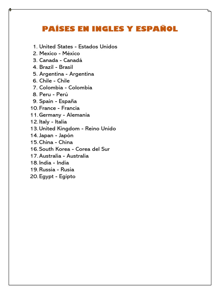 Lista de países en inglés y español | PDF