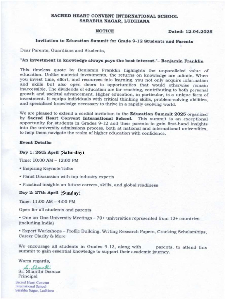 Invitation Notice To Edu Summit (9th To 12th) | PDF