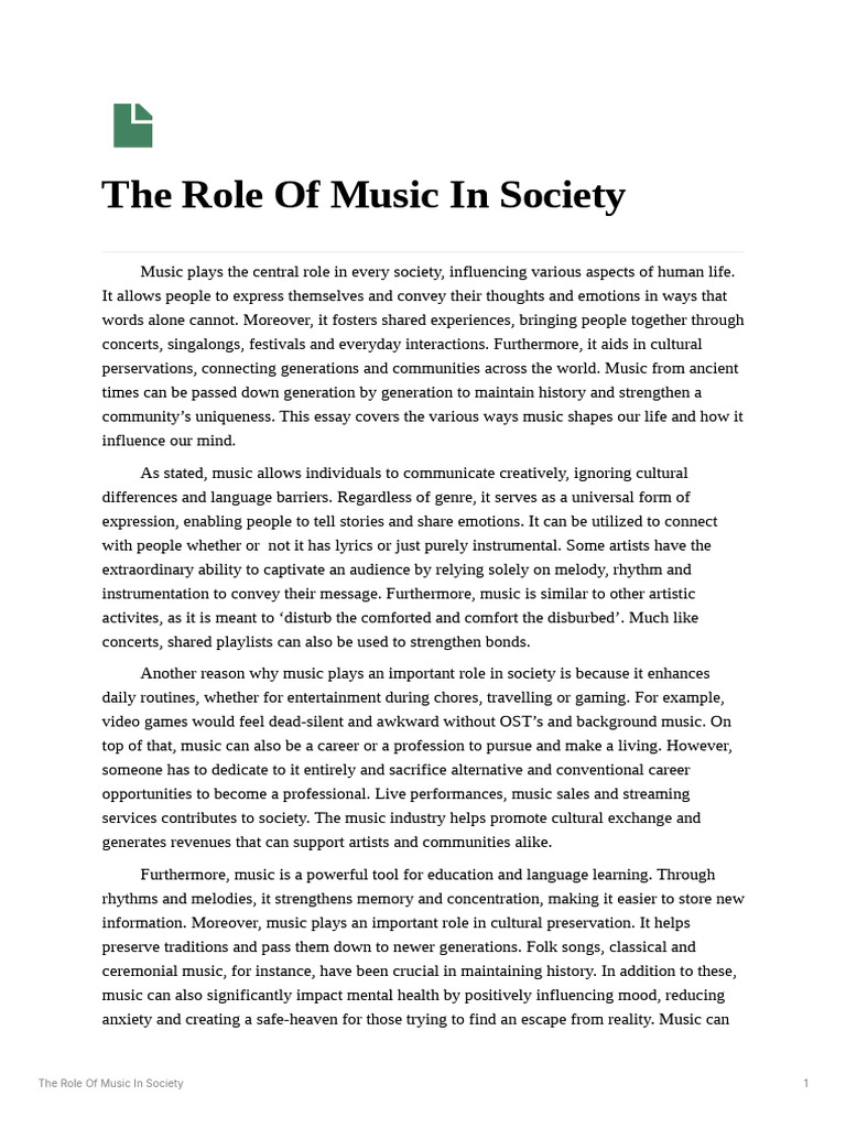 The Role Of Music In Society | PDF | Psychology | Behavioural Sciences