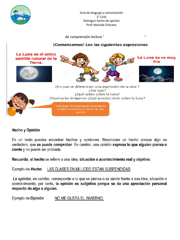 Distinguir Hecho de Opinión en Lectura | PDF