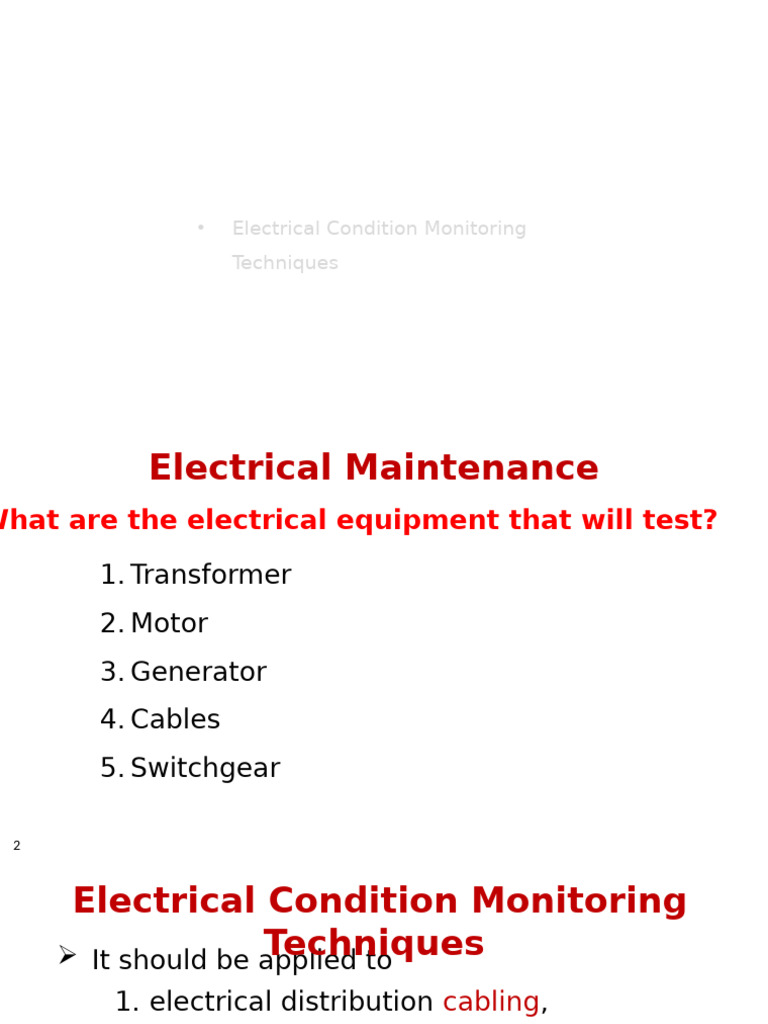 Electrical Condition Monitoring Techniques | PDF | Transformer ...
