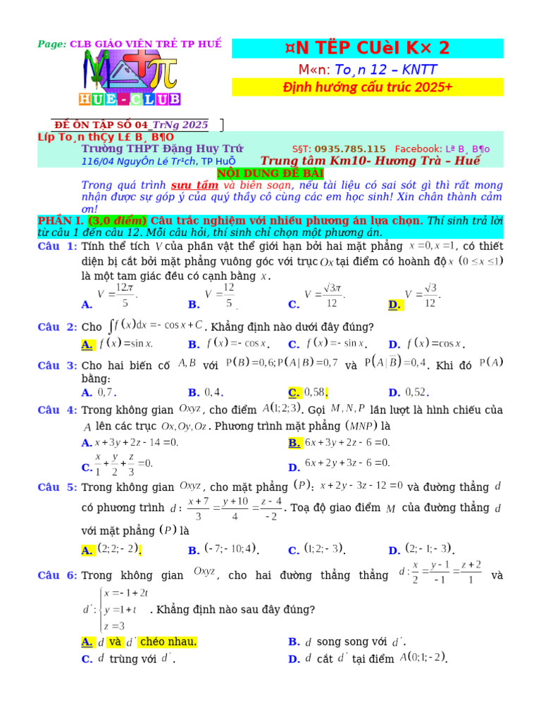 DE 04 ON CUOI KY 2 TOAN 12 KNTT | PDF
