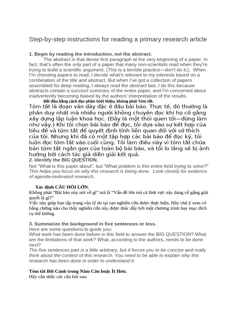 Step by Step Instruction For Reading A Primary Research Article | PDF