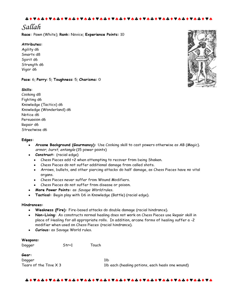 Savage Worlds - Wonderland No More - Characters - Sallah | PDF